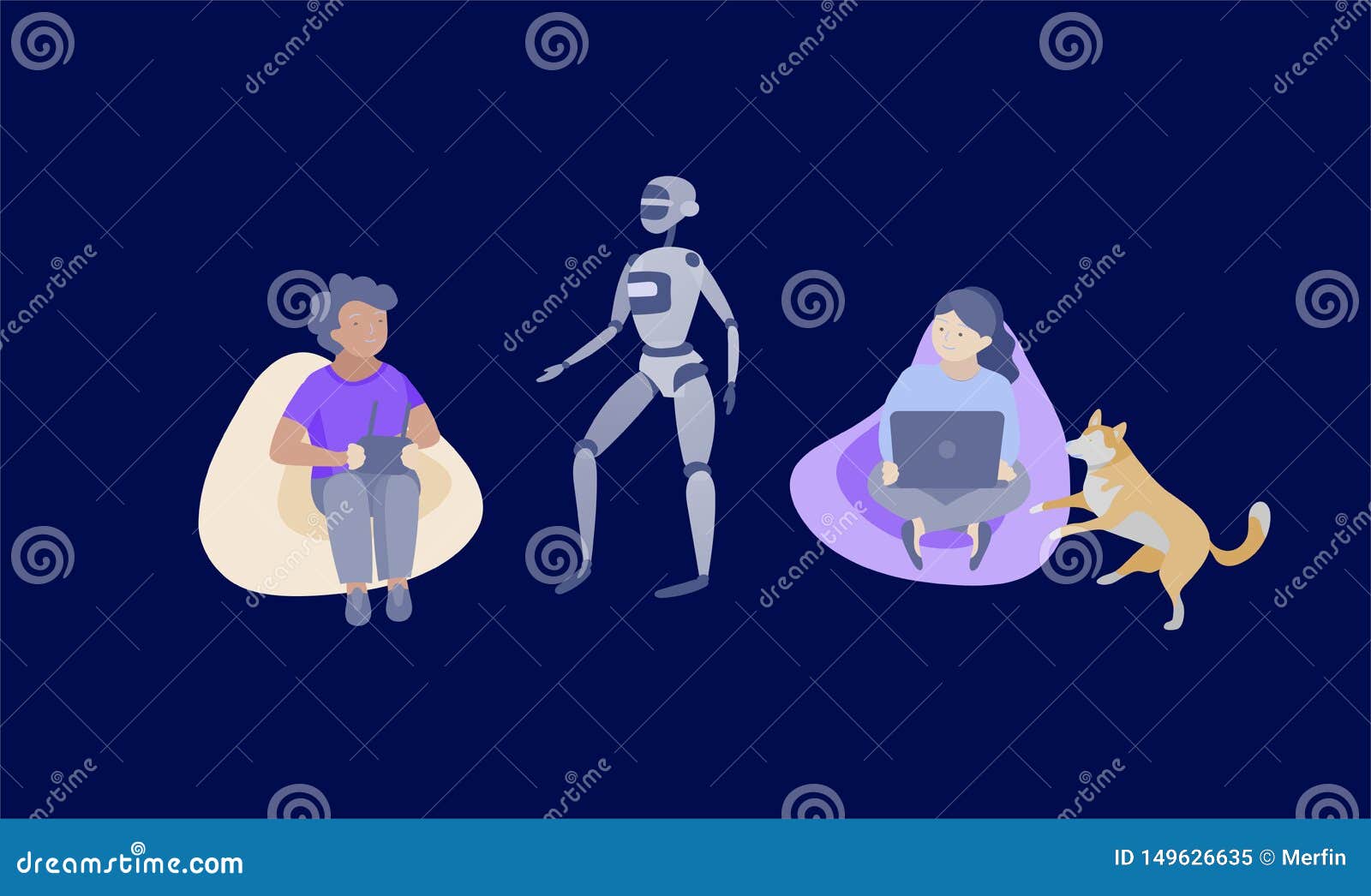 Computer Console With Game Controllers For Video Games. Vector ...