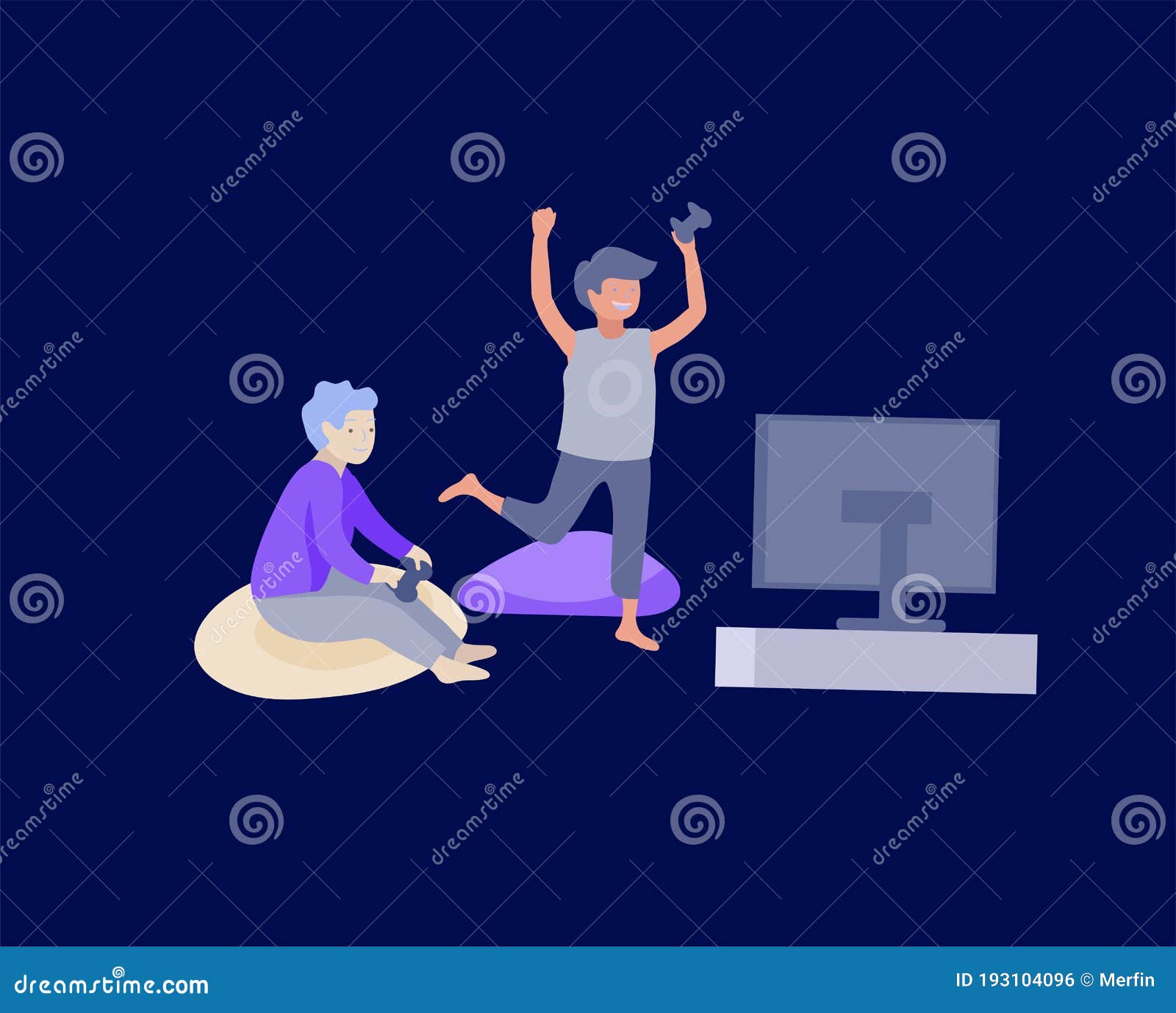 Computer Console With Game Controllers For Video Games. Vector ...