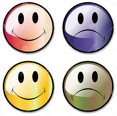 A Set of Happy and Unhappy Smiley Face Buttons, or Stock Illustration ...