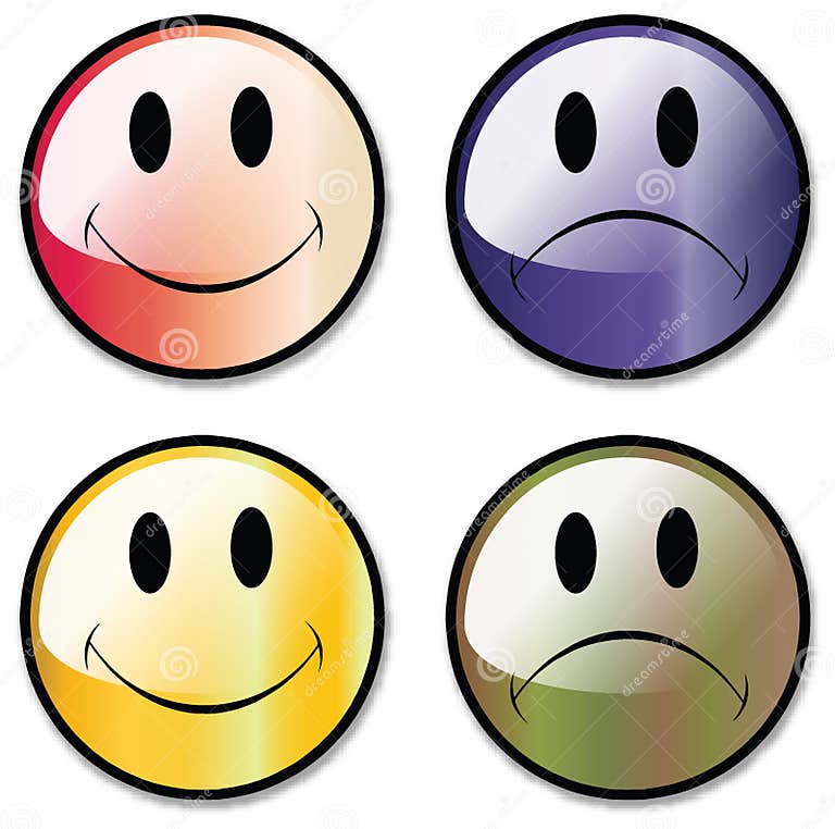 A Set of Happy and Unhappy Smiley Face Buttons, or Stock Illustration ...