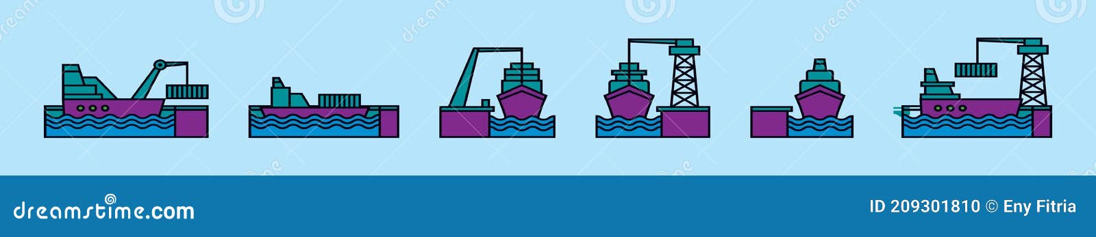 Set of Harbour Cartoon Icon Design Template with Various Models. Vector ...