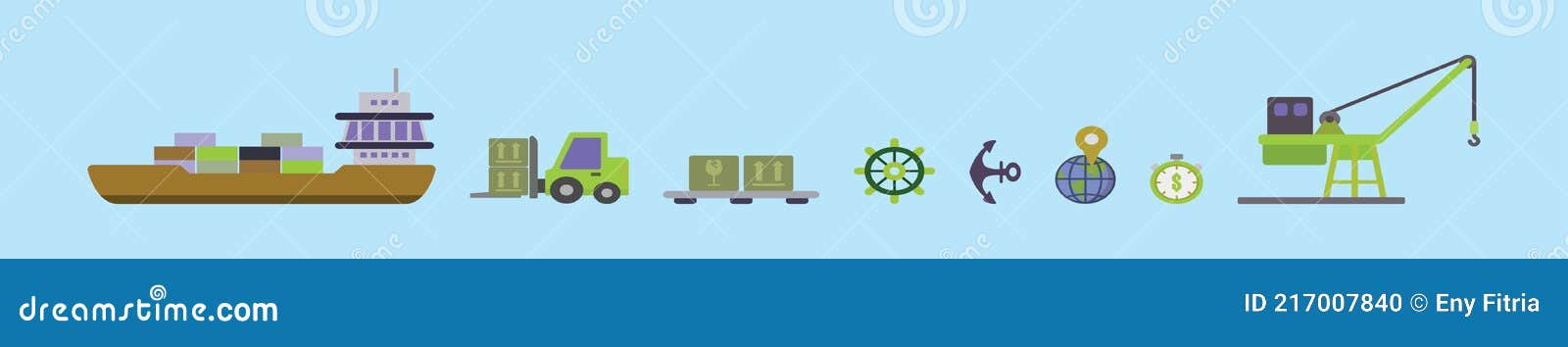 Set of Harbour Cartoon Icon Design Template with Various Models. Vector ...