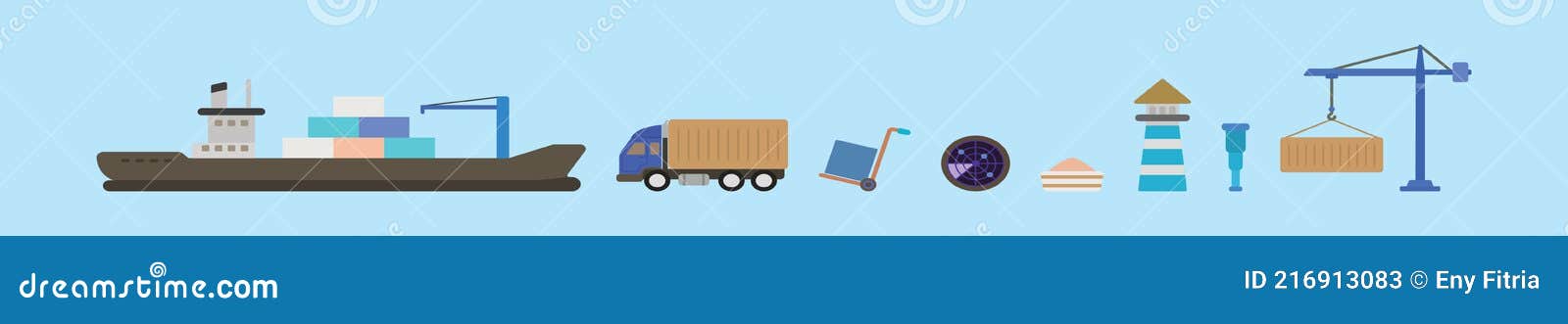 Set of Harbour Cartoon Icon Design Template with Various Models. Vector ...