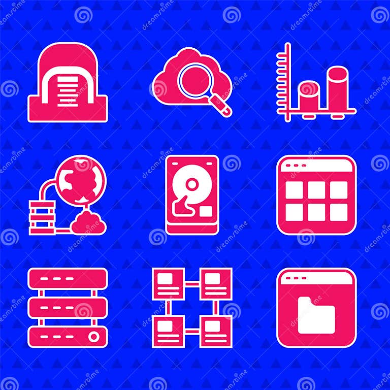 Set Hard Disk Drive HDD, Hierarchy Organogram Chart, Browser Files, Server, Data, Web Hosting ...