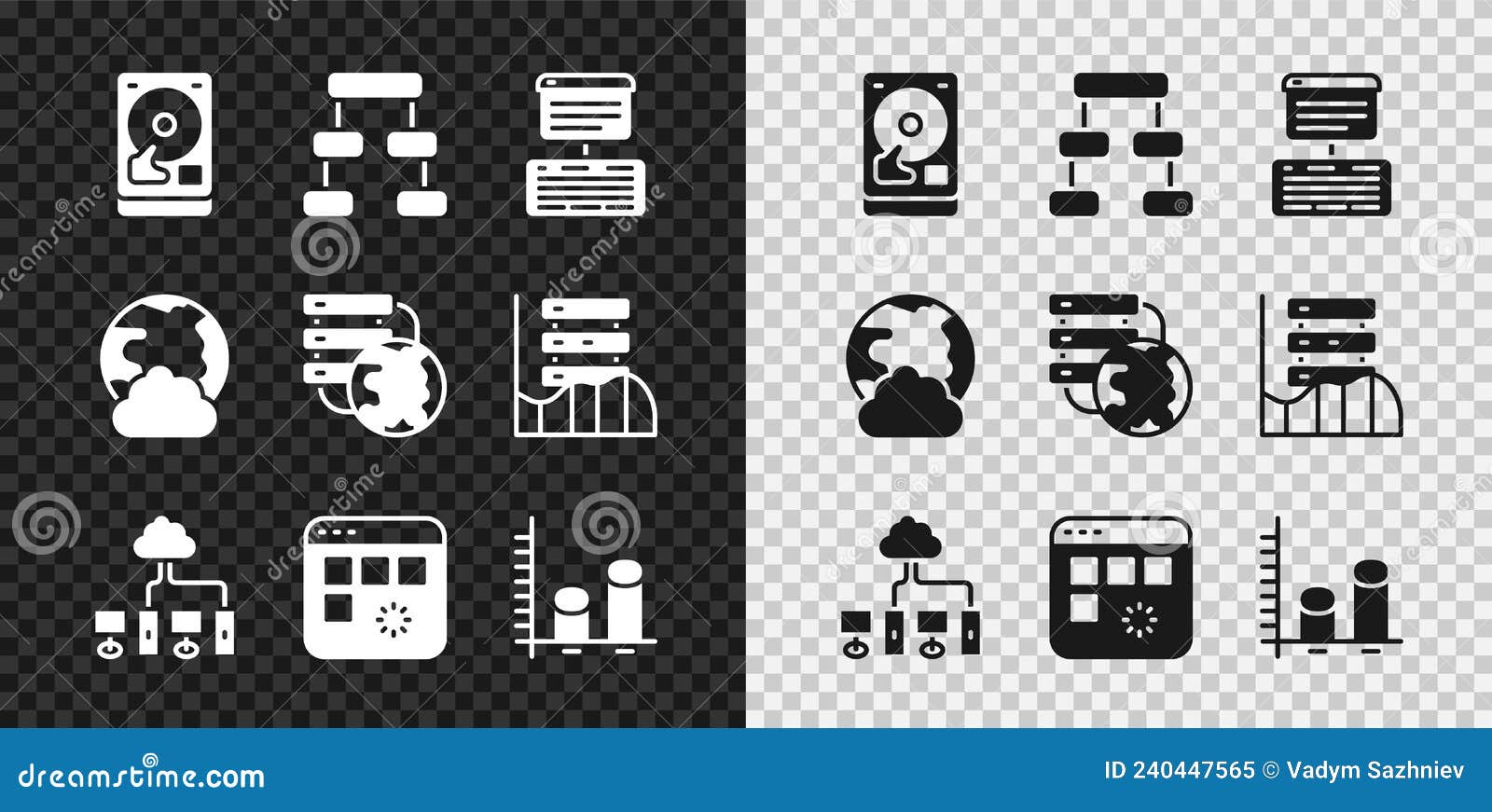 Set Hard Disk Drive HDD, Hierarchy Organogram Chart, Server, Data, Web Hosting, Computer Network ...