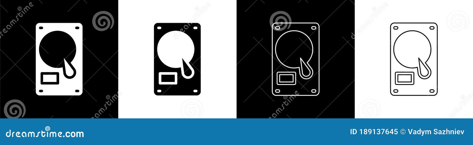 Set Hard Disk Drive HDD Icon Isolated on Black and White Background ...