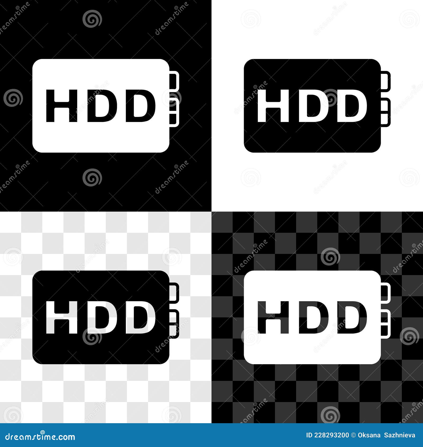 Set Hard Disk Drive HDD Icon Isolated on Black and White, Transparent ...