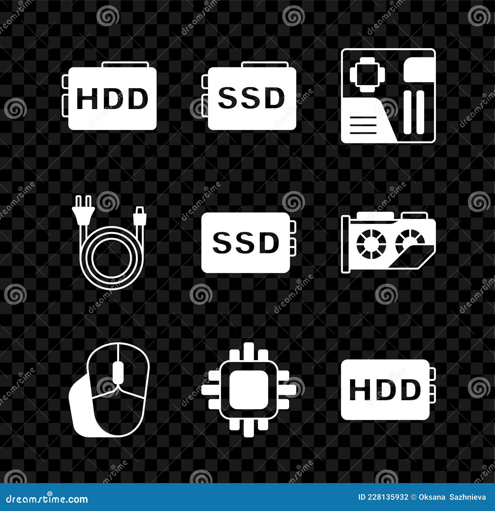 Set Hard Disk Drive HDD, SSD Card, Motherboard Digital Chip, Computer ...
