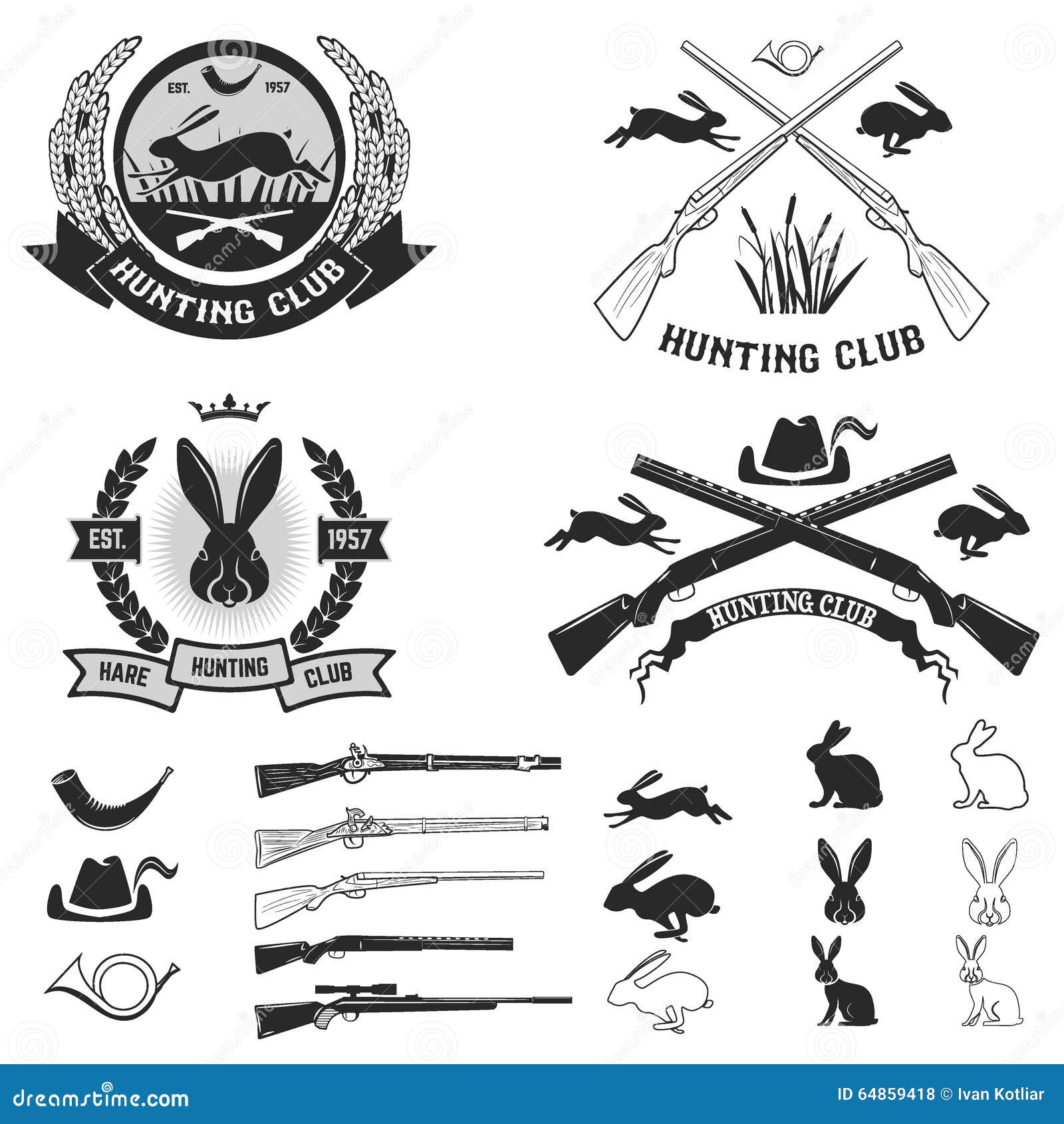 Set of Hare Hunting Club Labels. Stock Vector - Illustration of icon ...