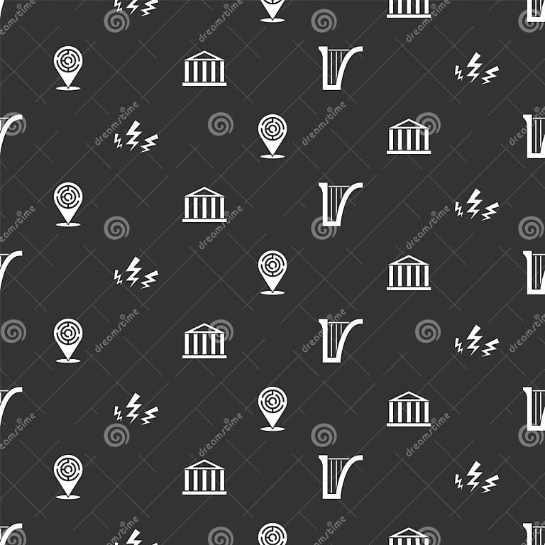 Set Harp, Zeus, Minotaur Labyrinth and Parthenon on Seamless Pattern ...