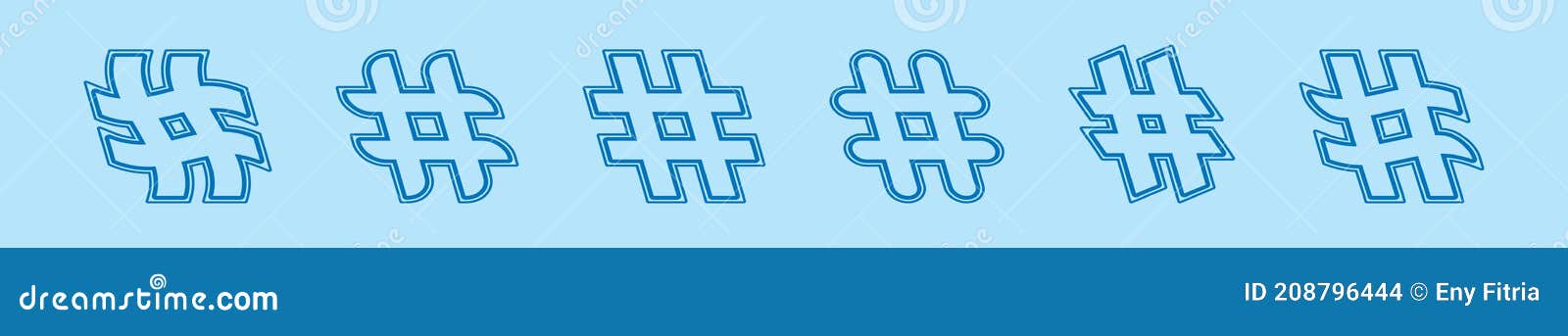 Set of Hash Tag Cartoon Icon Design Template with Various Models ...