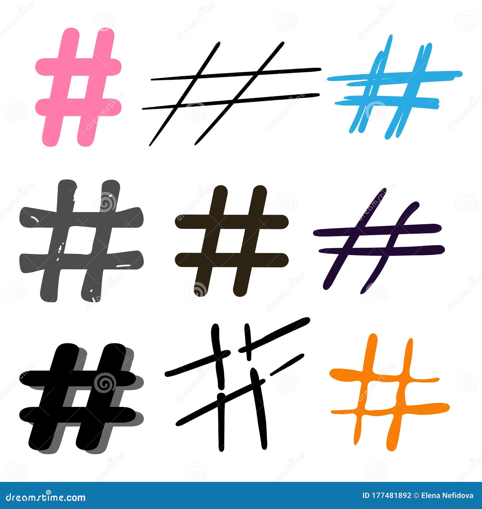 Set of Hashtags Icon. Hand Drawn Hashtags Vector Illustration Stock ...