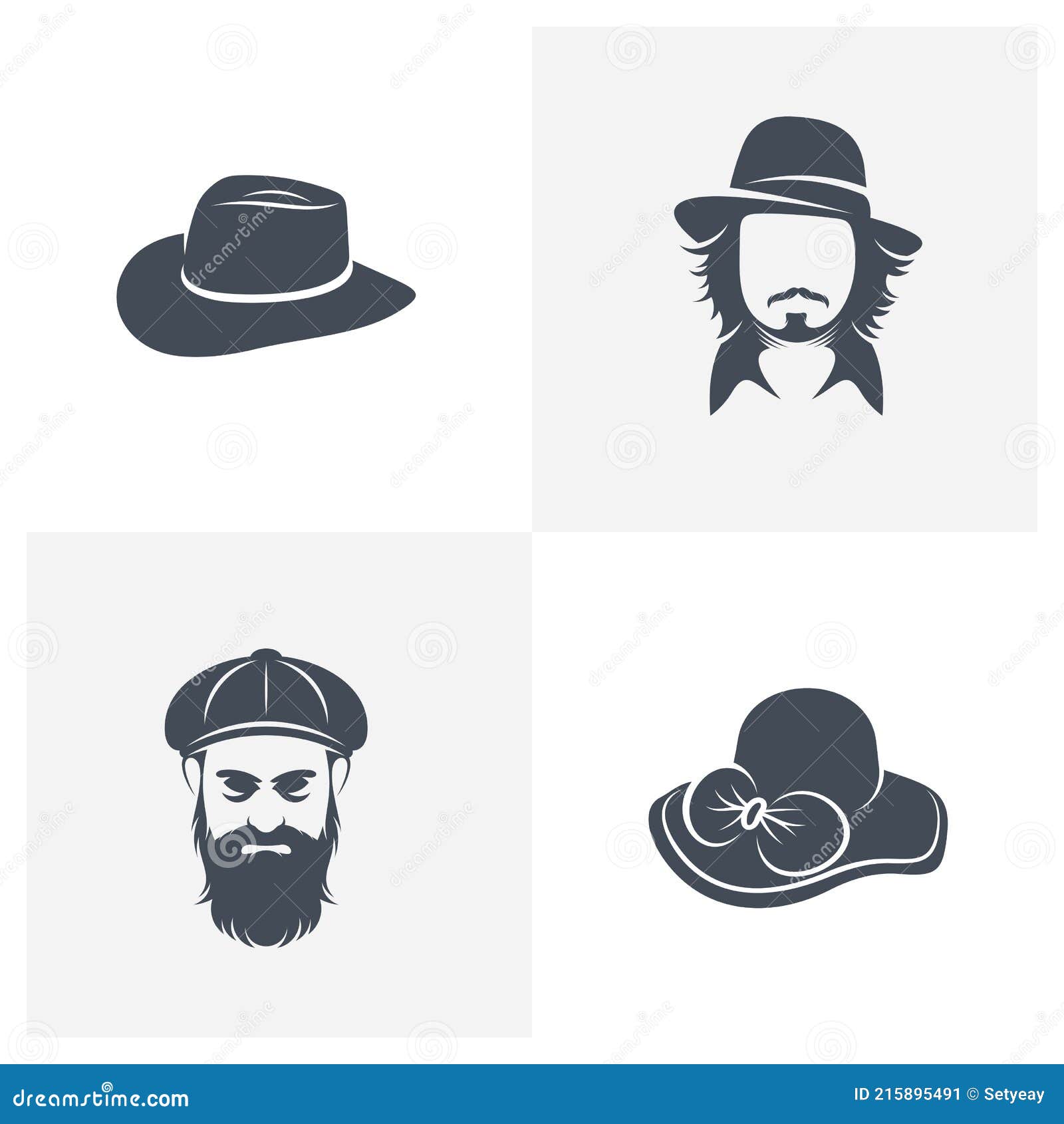 Set of Hat Logo Design Vector Illustration, Creative Hat Logo Design ...