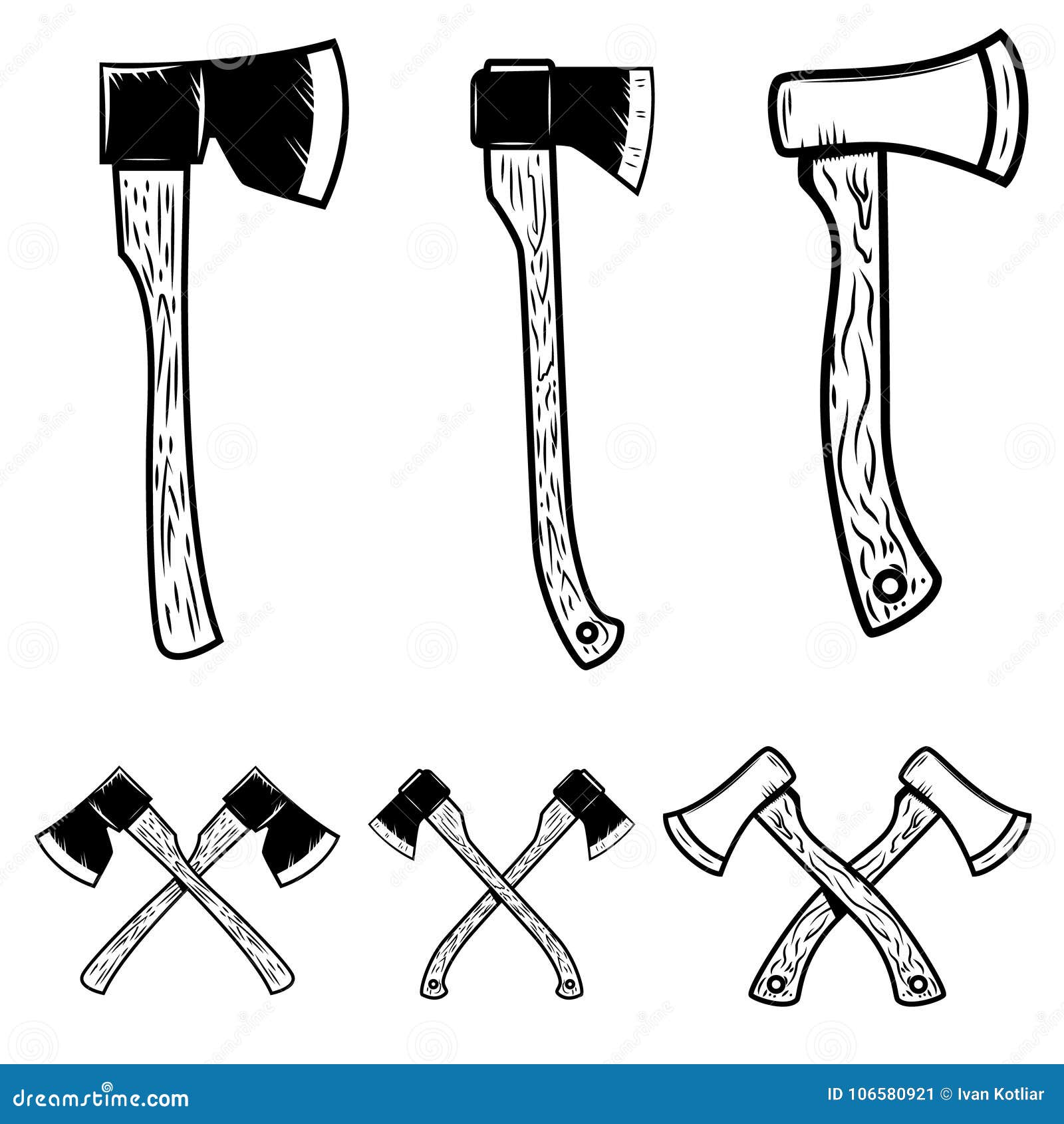 Set Of Hatchets. Lumberjack Axe. Design Element For Poster, Emblem ...