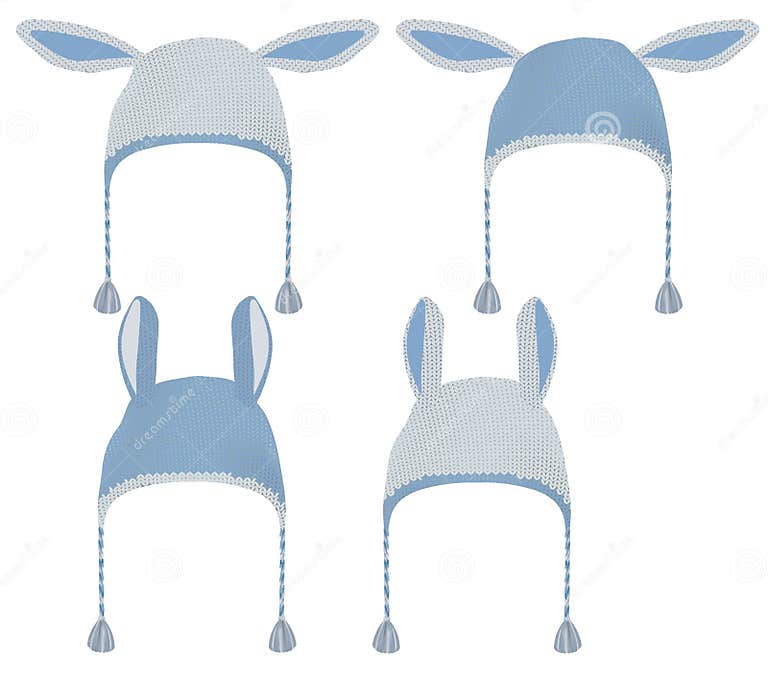 Set of Hats with Blue Rabbit Print Stock Vector - Illustration of print ...