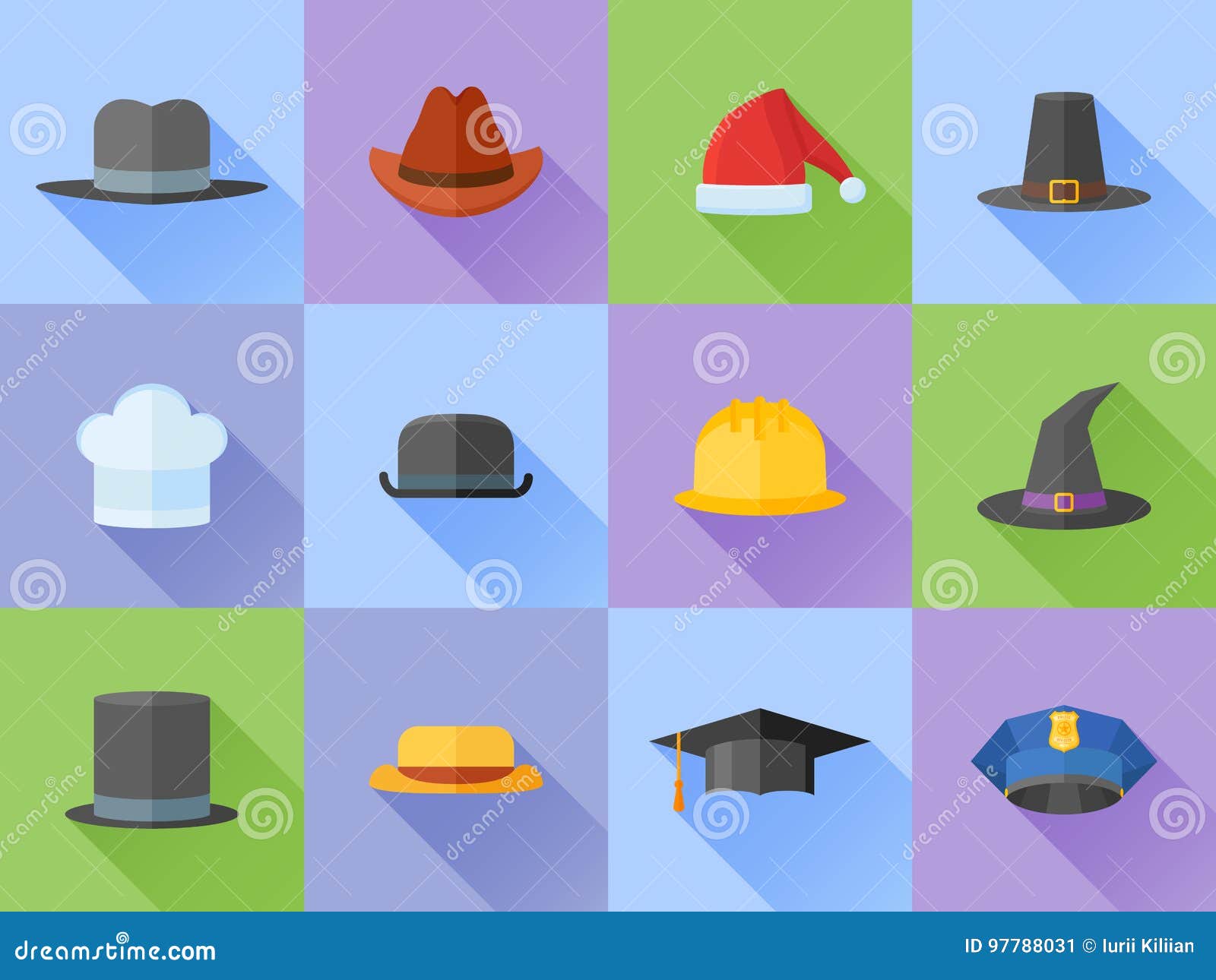 Set of Hats Flat Style Icons. Vector Illustration. Stock Vector ...