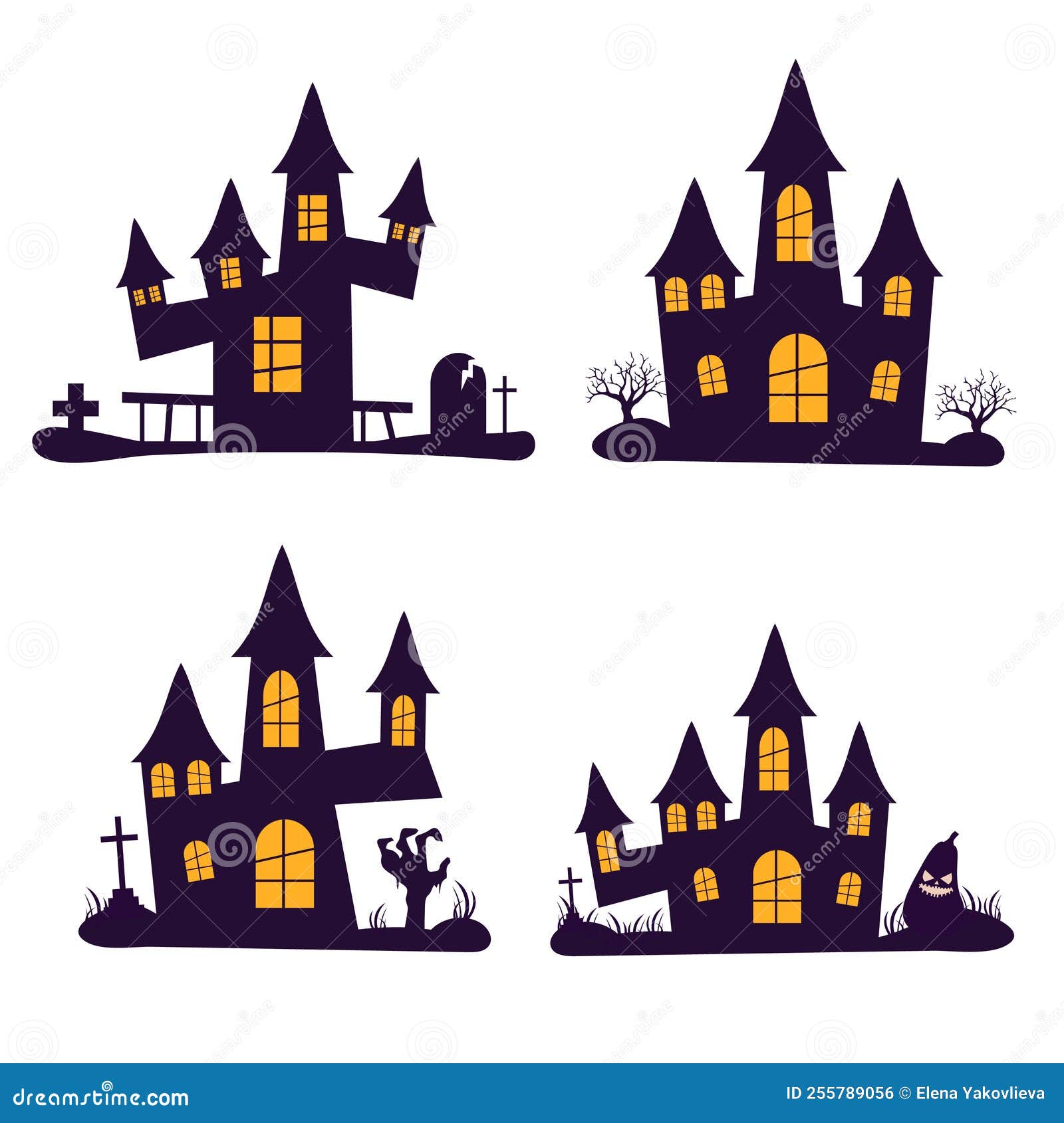 Set of Haunted Houses Halloween. Vector Illustration Stock Vector ...