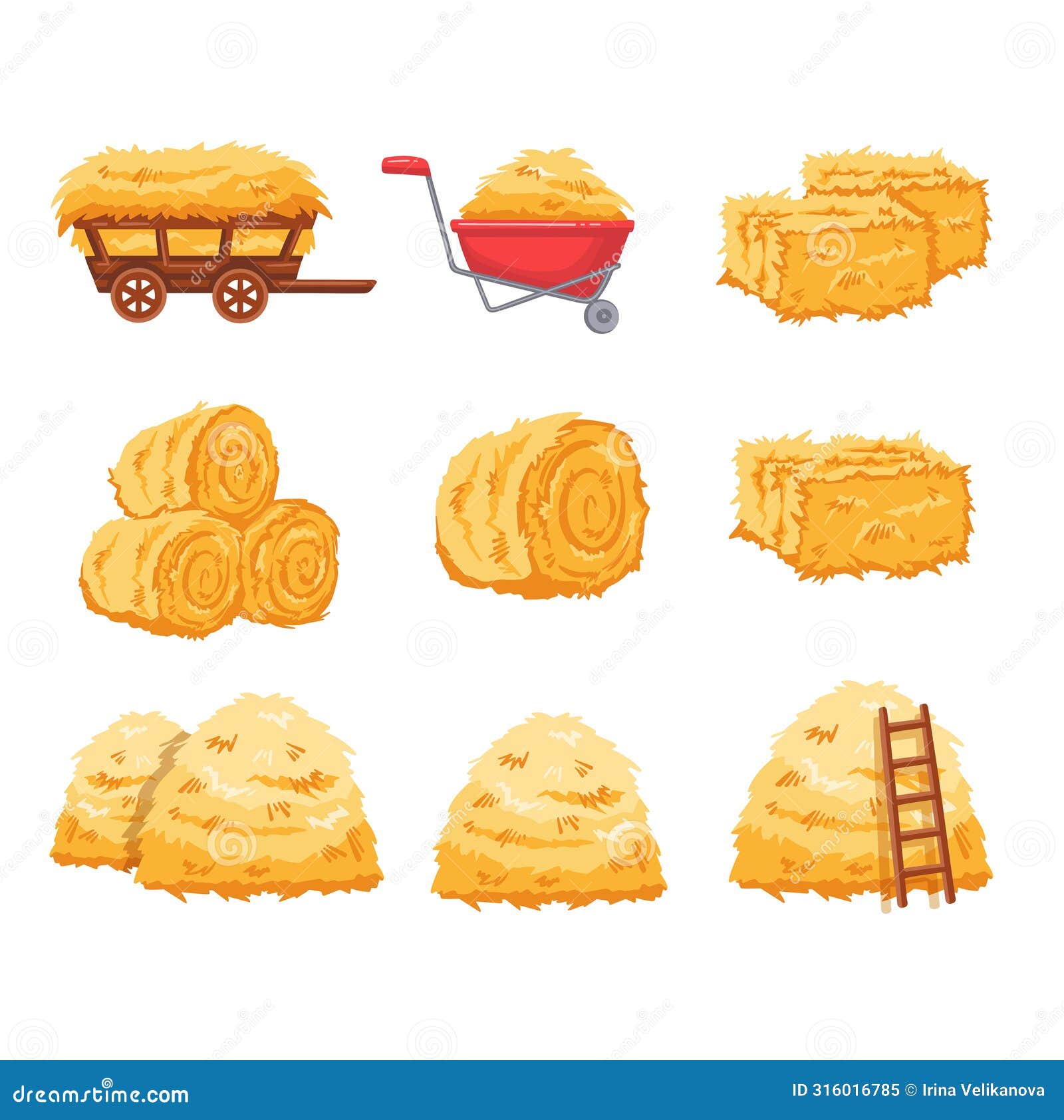 Set with Hay Colored Cartoon Symbol. Vector Illustration Stock Vector ...