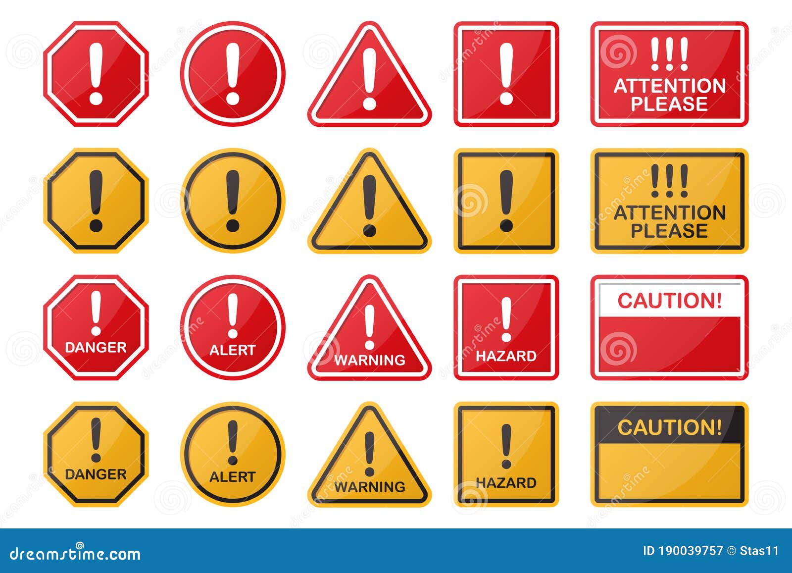Set of Hazard, Danger, Caution, Warning Sign in Different Shapes and ...
