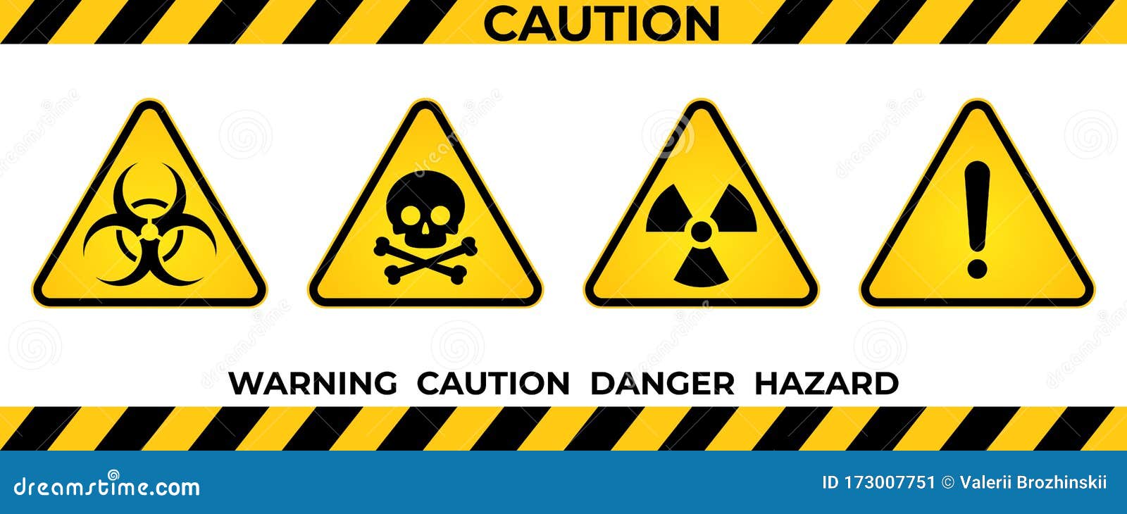 Set Of Hazard Warning Signs. Black Yellow Triangle Warning Safety And ... Set Of Hazard Warning Signs. Black Yellow Triangle Warning Safety And ...