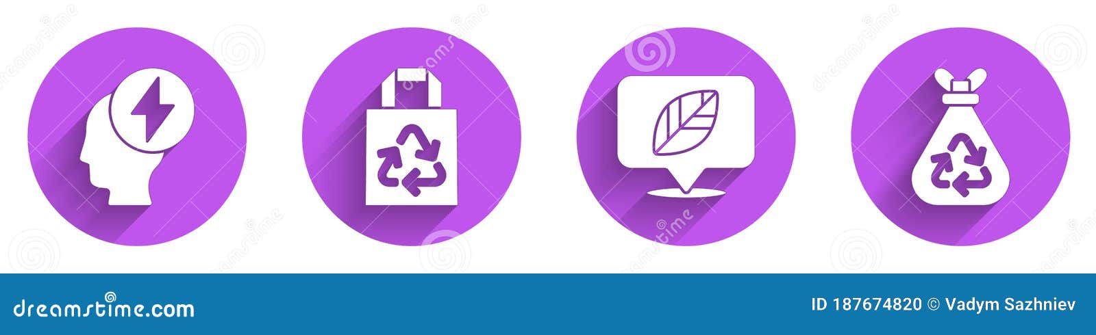 Set Head and Electric Symbol, Paper Bag with Recycle, Location with ...