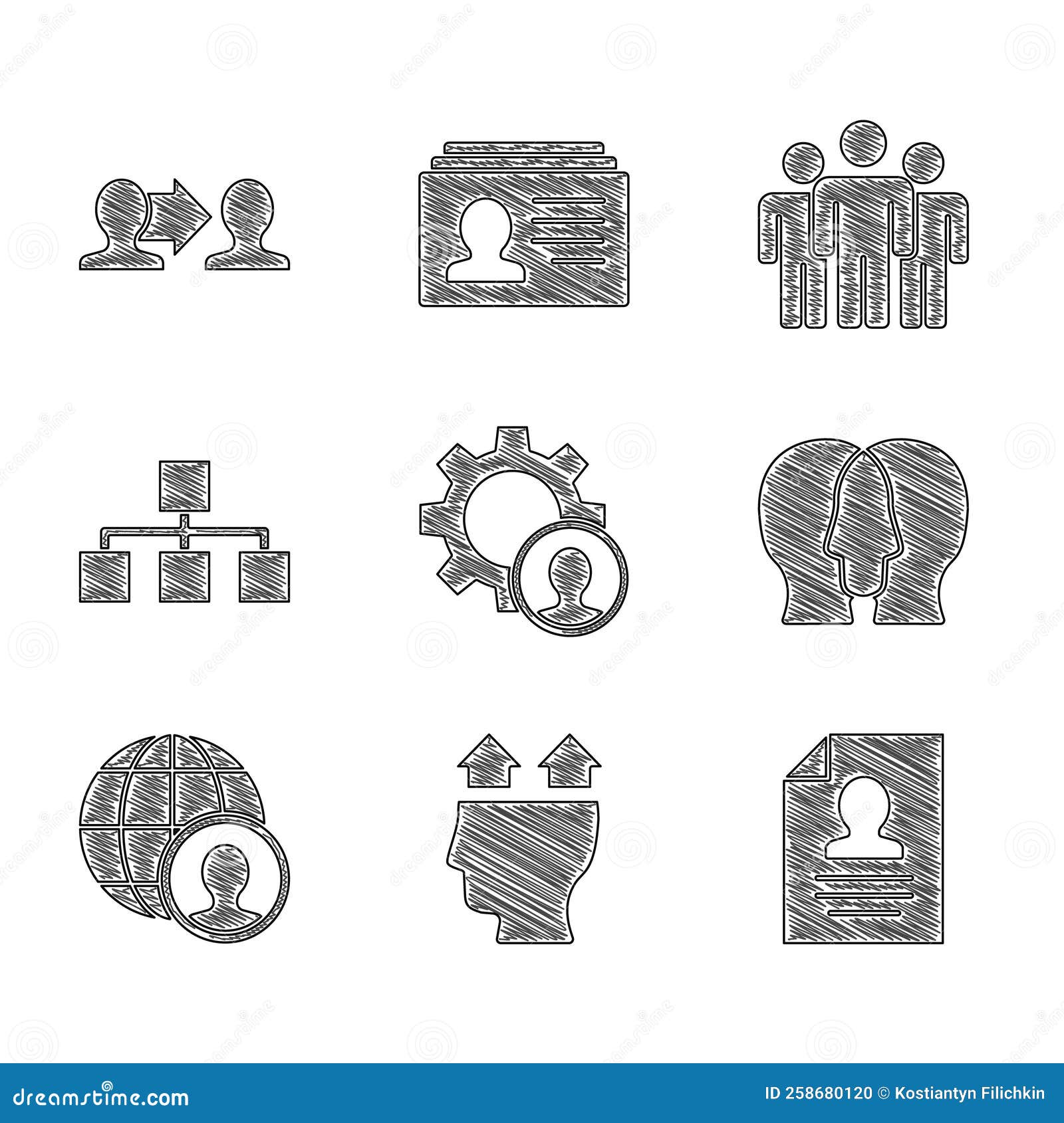 Set Head Hunting, User of Man, Resume, Project Team Base, Globe and ...