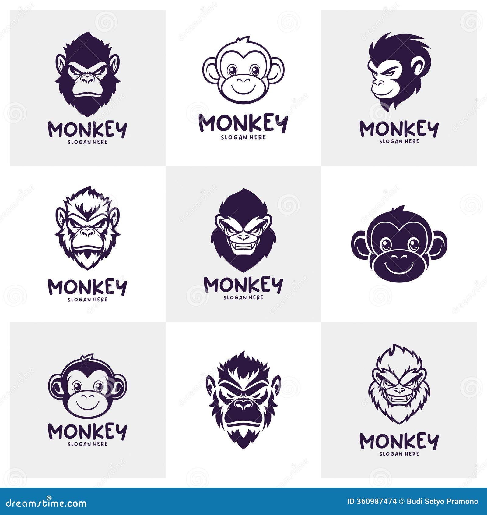 Set of Head Monkey Mascot Logo Design Concept Vector. Creative Monkey Logo Design Template Stock ...