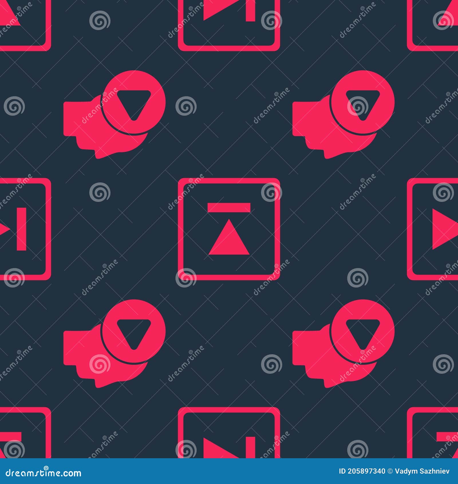 Set Head People with Play Button and Fast Forward on Seamless Pattern ...