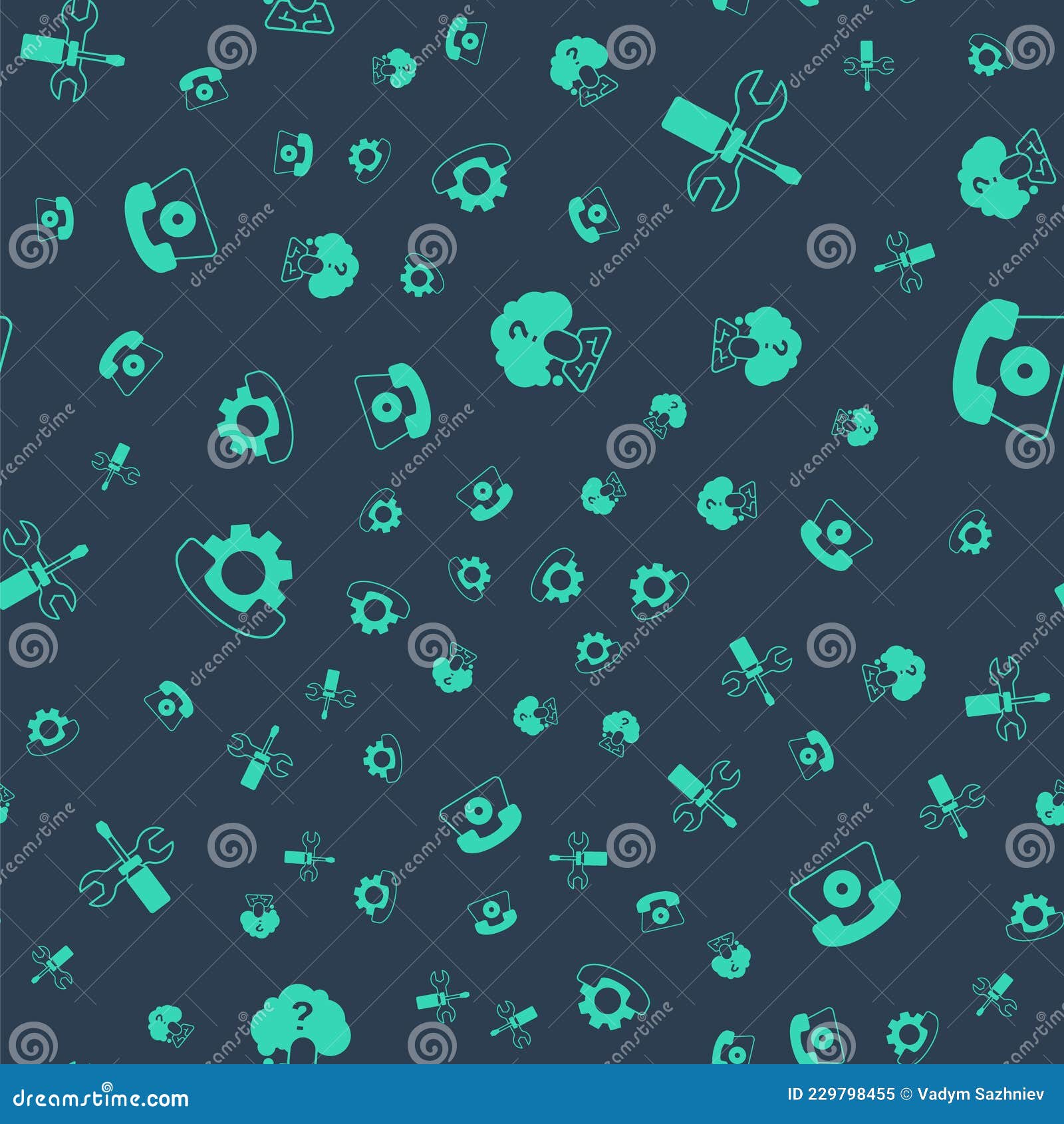 Set Head with Question Mark, Screwdriver and Wrench Spanner, Telephone ...