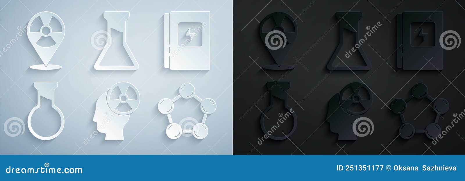 Set Head and Radiation Symbol, Electrical Panel, Test Tube Flask ...