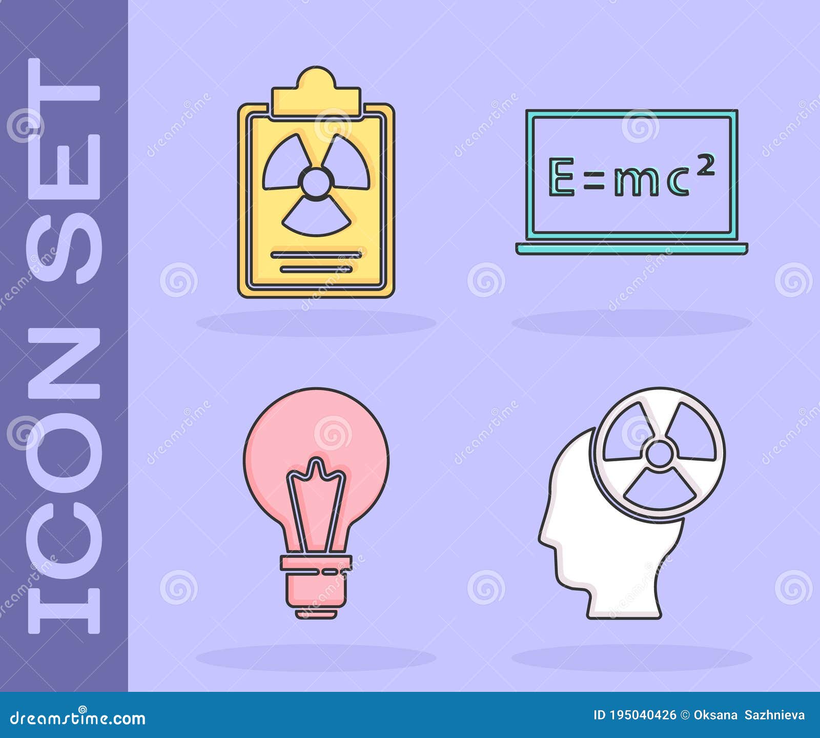 Set Head And Radiation Symbol, Radiation Warning Document, Light Bulb ...