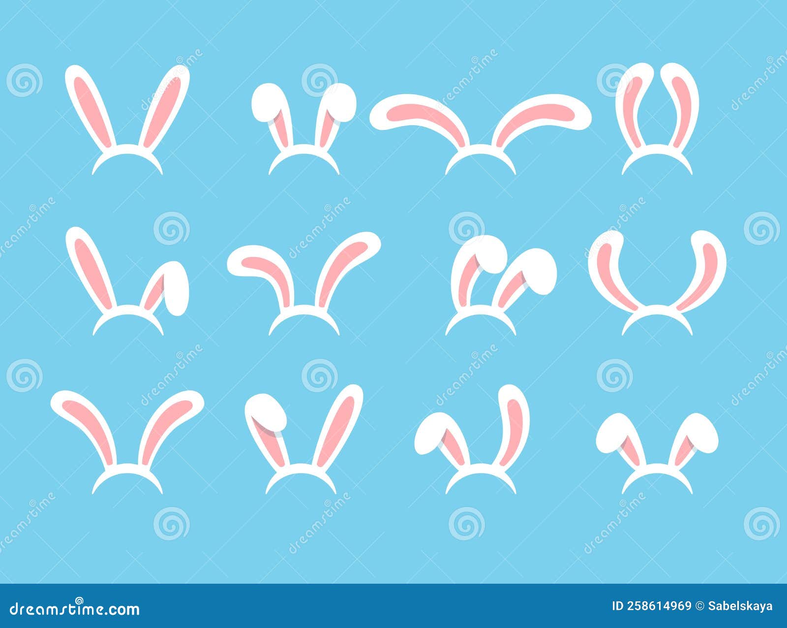 Set of Headbands with Rabbit Ears Flat Style, Vector Illustration Stock ...