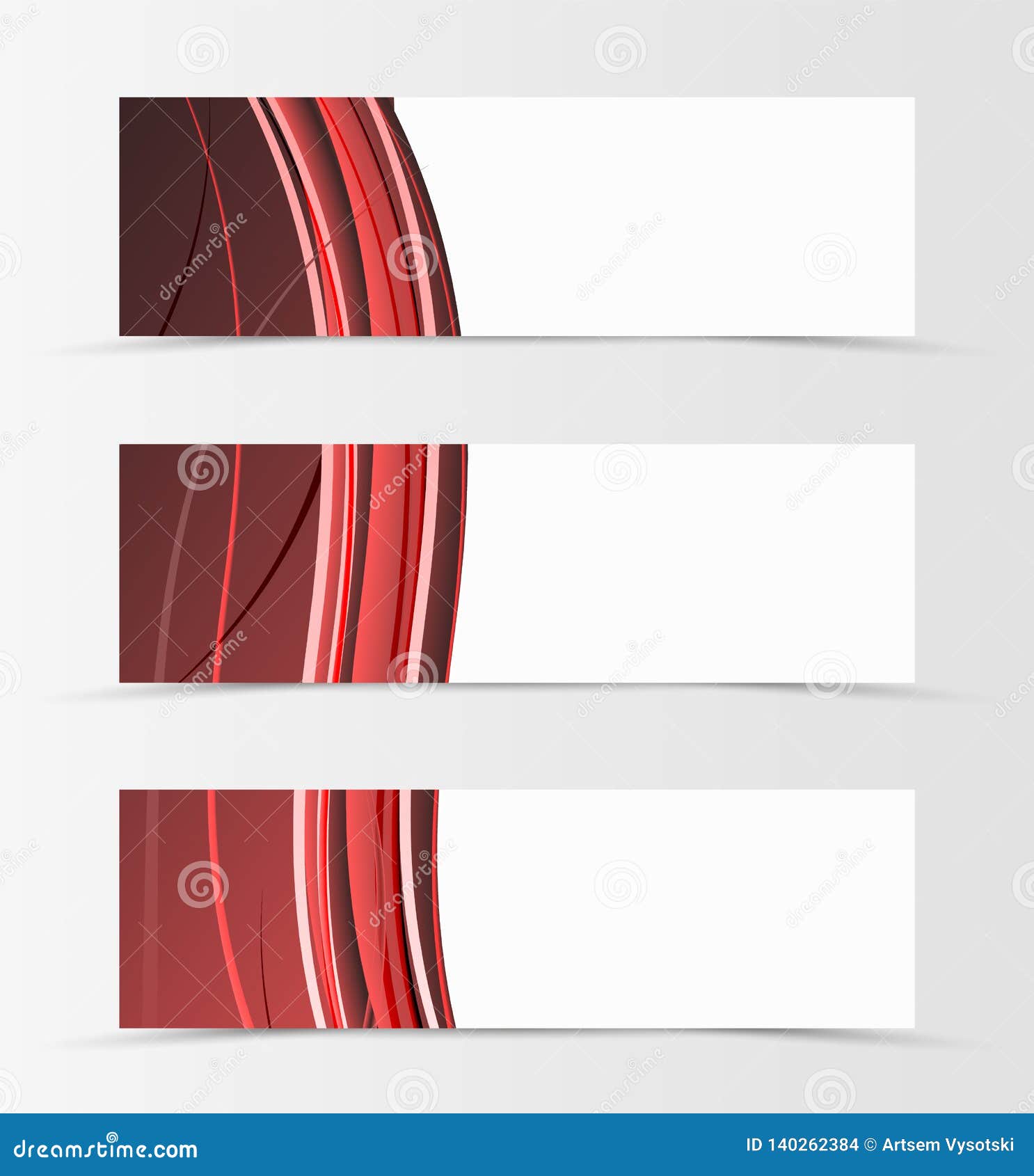 Set of Header Banner Wave Design with Red Lines in Material Design ...