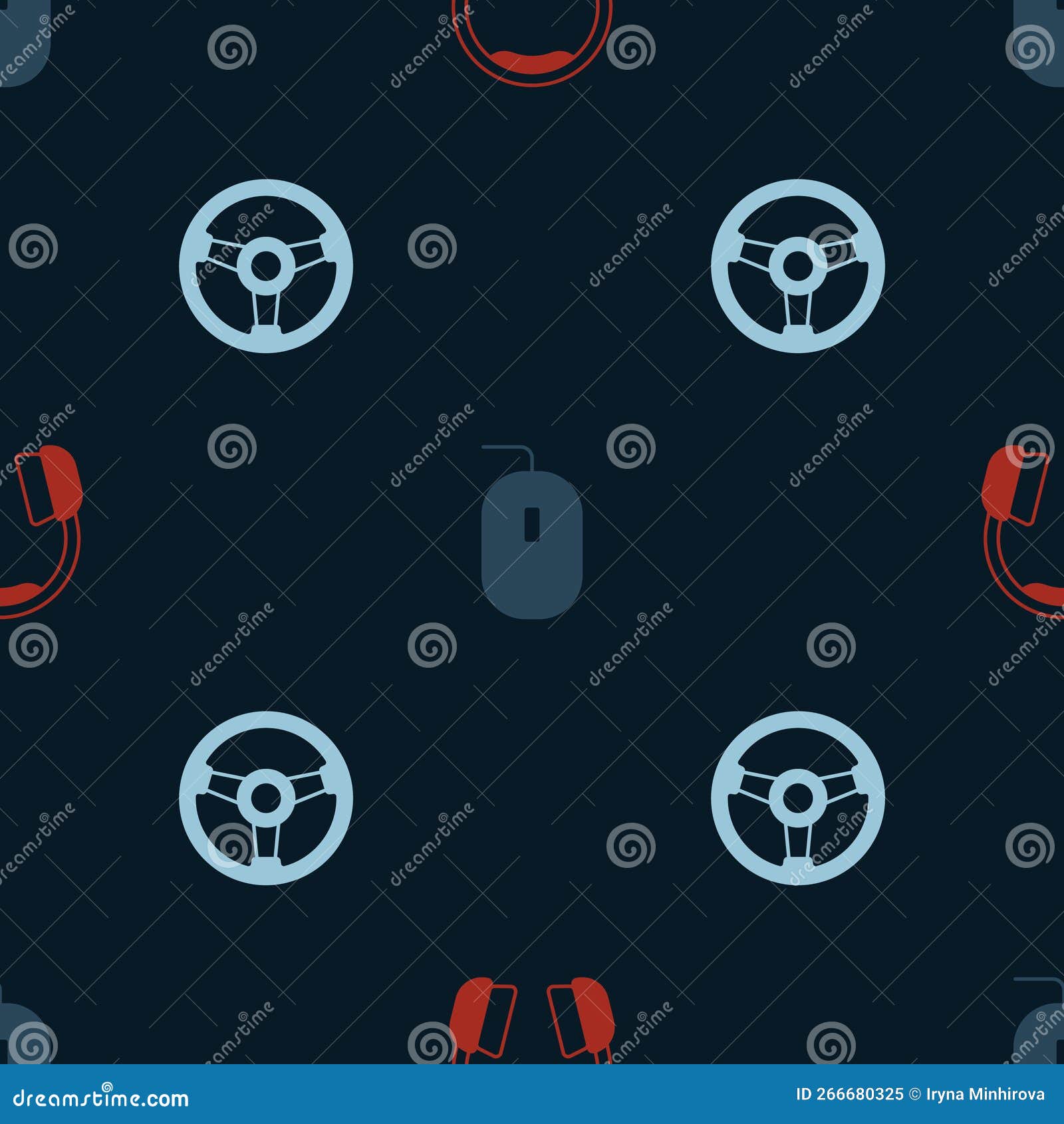 Set Headphones, Computer Mouse and Racing Simulator on Seamless Pattern ...