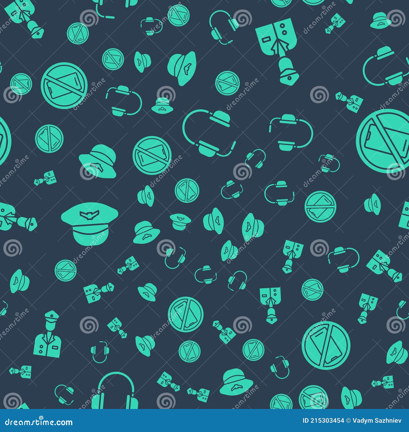 Set Headphones with Microphone, Pilot, Pilot Hat and No Cell Phone on ...