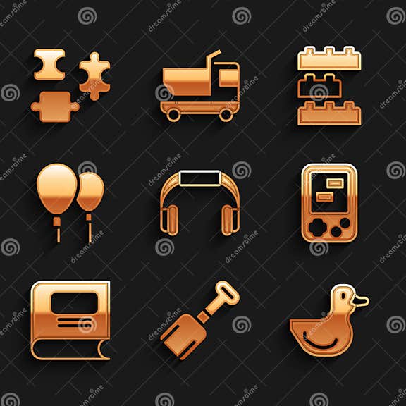 Set Headphones, Shovel Toy, Rubber Duck, Tetris Electronic Game, Book ... Set Headphones, Shovel Toy, Rubber Duck, Tetris Electronic Game, Book ...