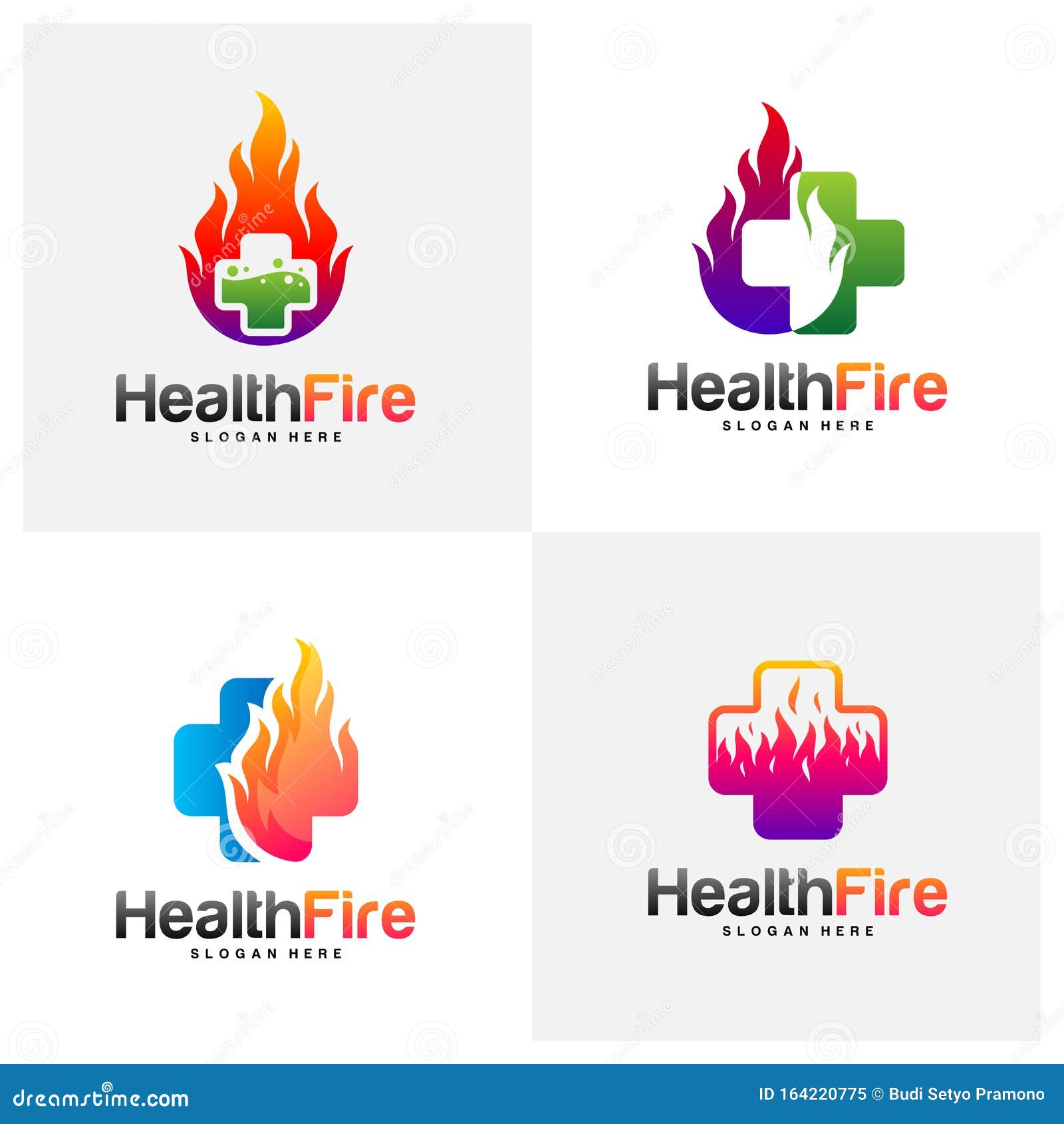 Set of Health Fire Logo Design Concept Vector. Fire Health Logo ...