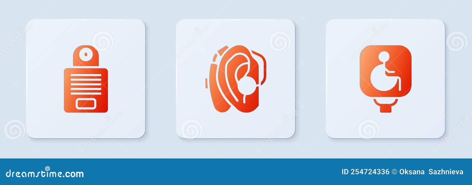 Set Hearing Aid, Intercom and Disabled Wheelchair. White Square Button ...