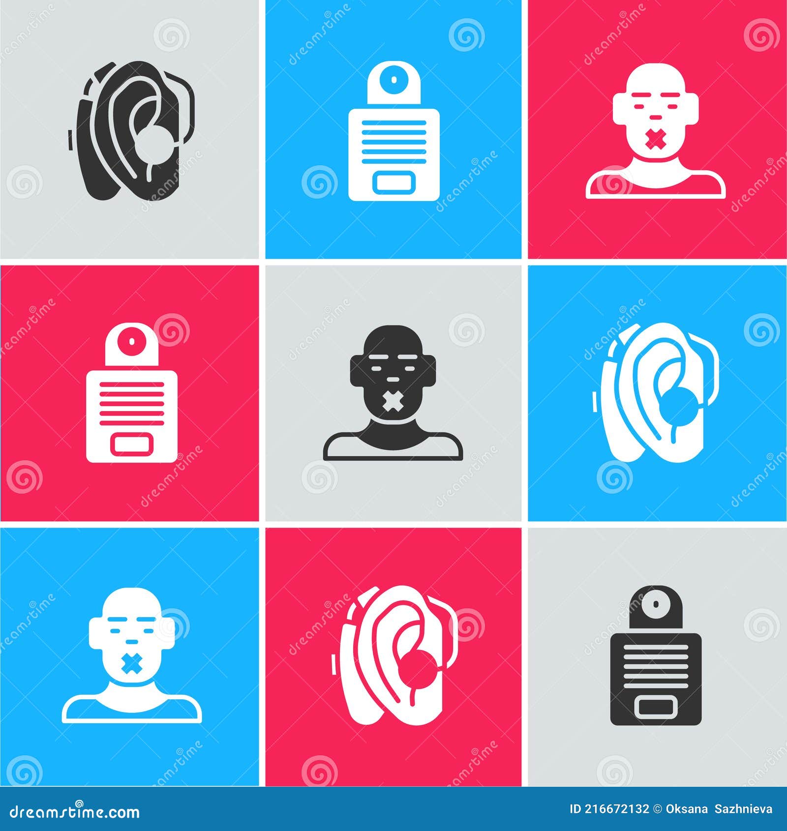 Set Hearing Aid, Intercom and Head of Deaf and Dumb Icon. Vector Stock ...