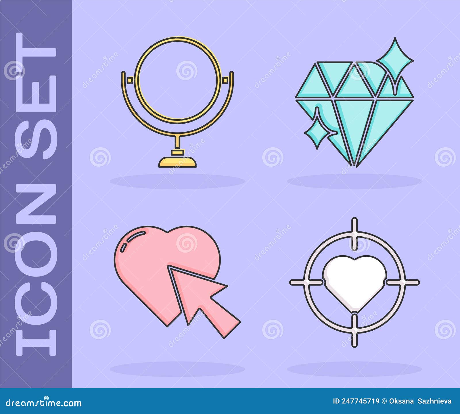 Set Heart in the Center of Target Aim, Round Makeup Mirror, Heart and ...