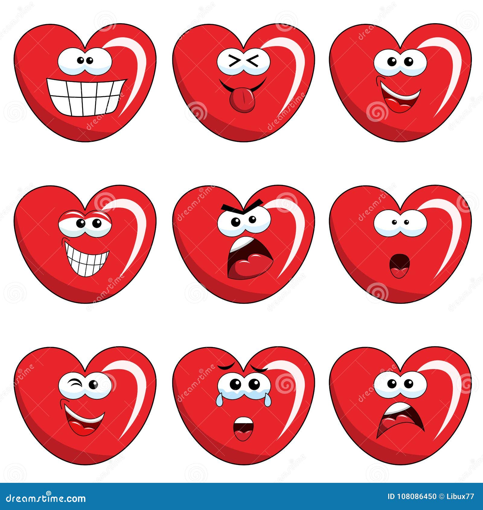 Set of Heart Character or Mascot Expression Face Isolated Stock Vector ...