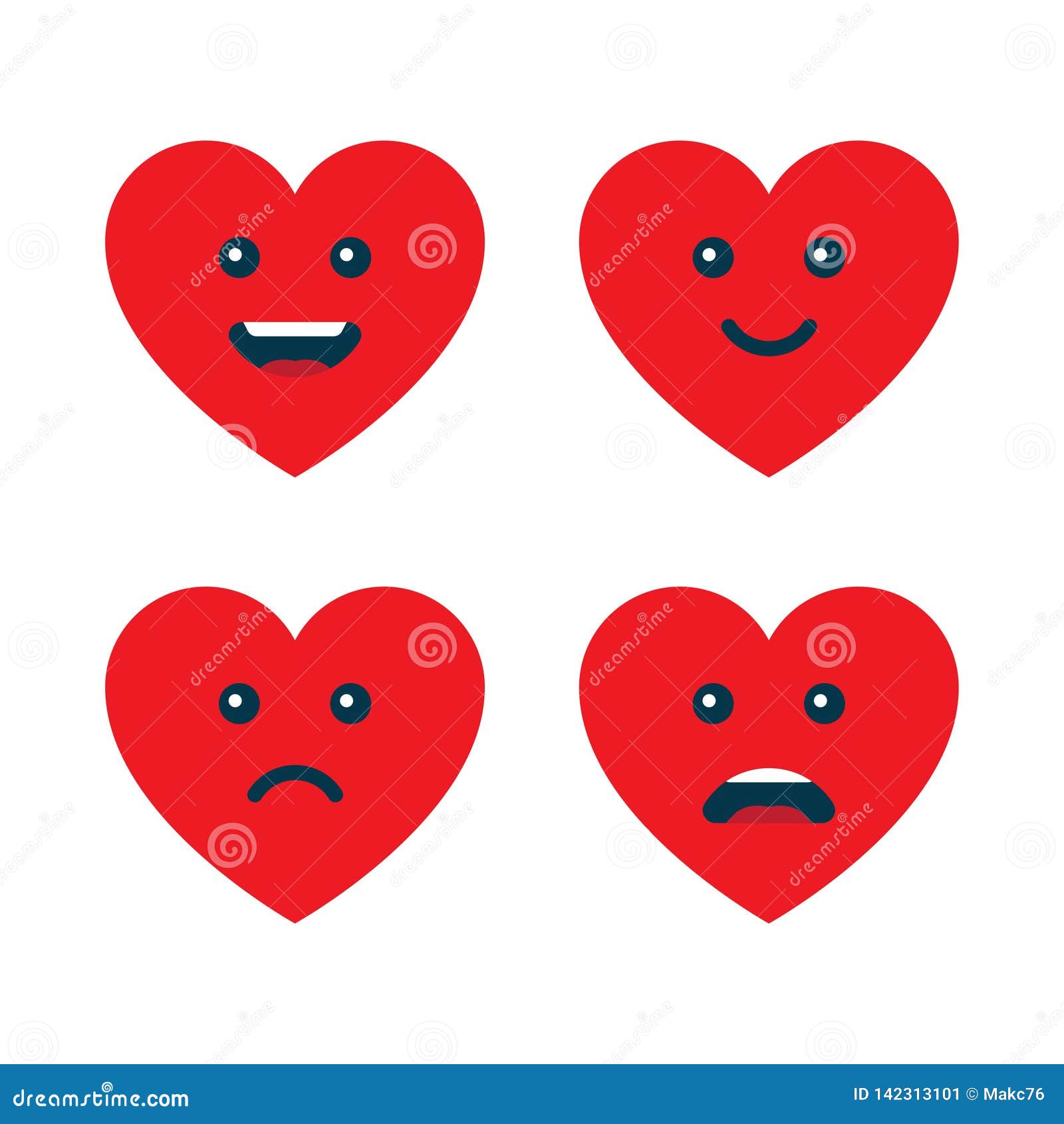 Set Of Heart Emoticons, Emoji Smiley Faces Cartoon Vector ...