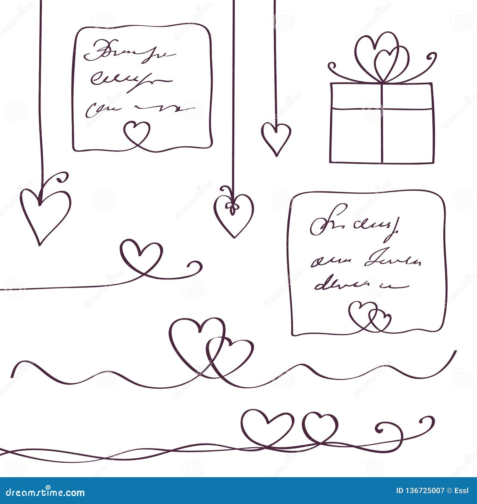 Set of Heart Line Design Elements. Scribble Style. Continuous Line Art ...