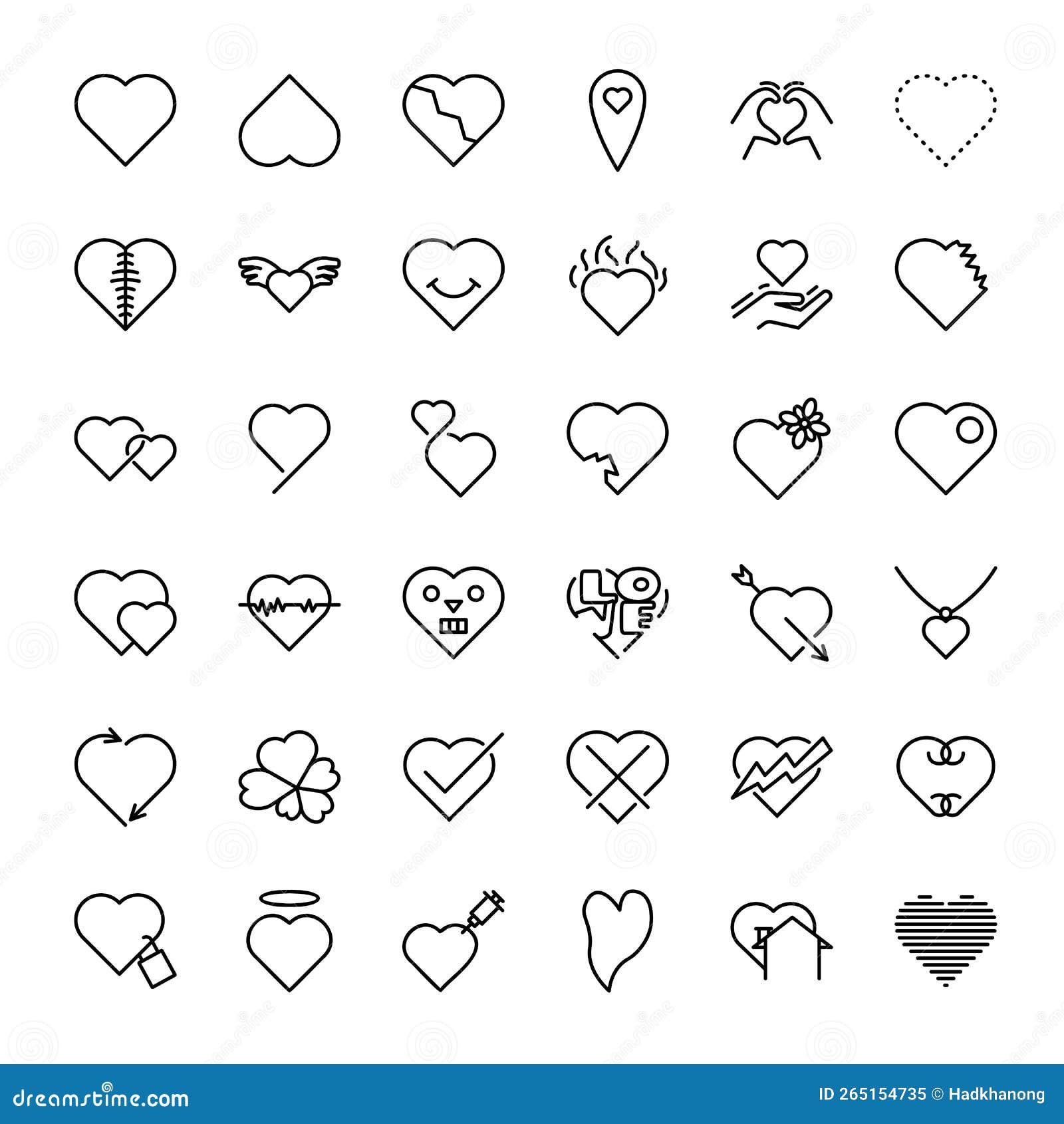 Set of heart line icons stock vector. Illustration of black - 265154735