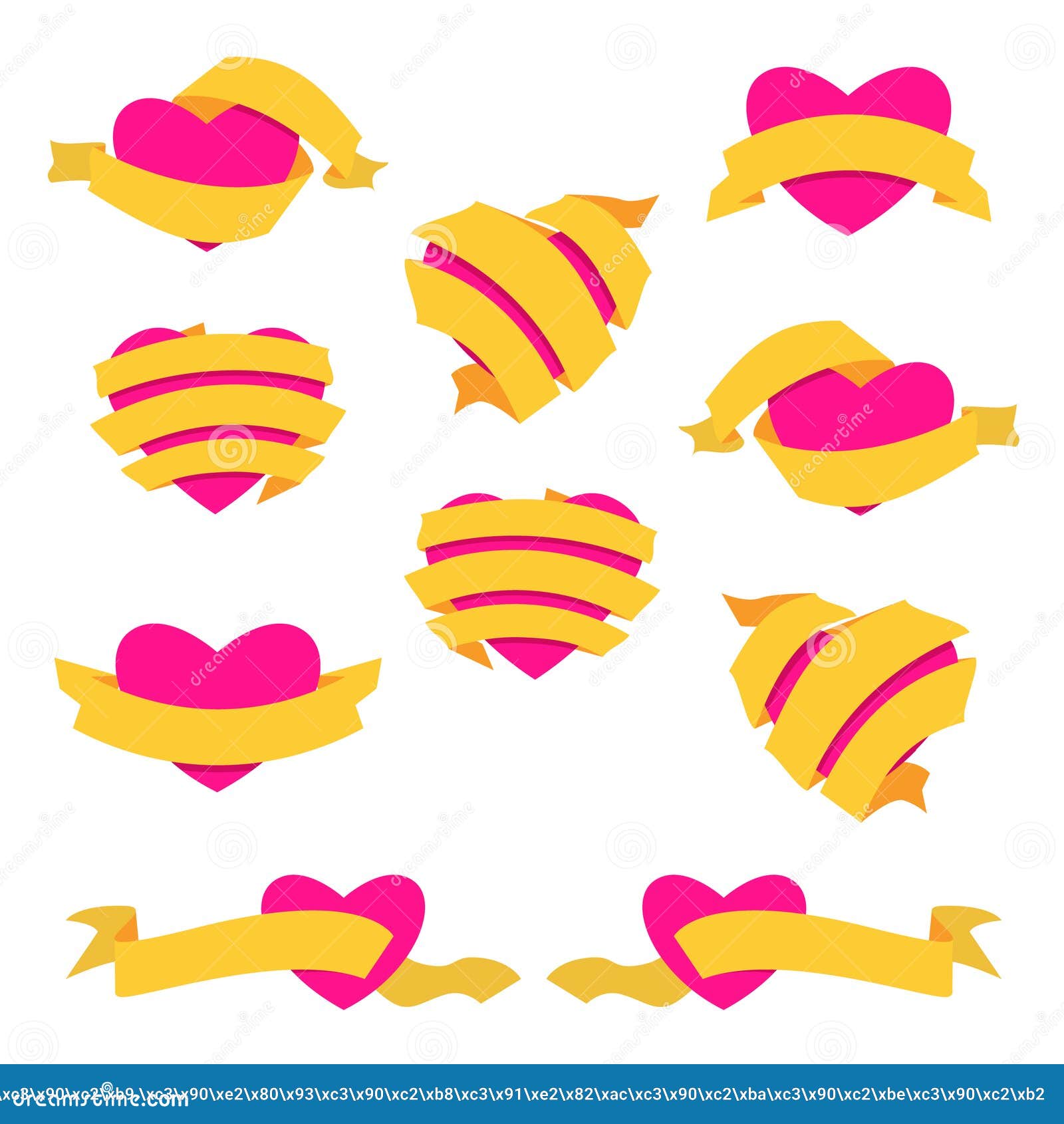 Set of Heart and Ribbon. Yellow Stock Vector - Illustration of abstract ...