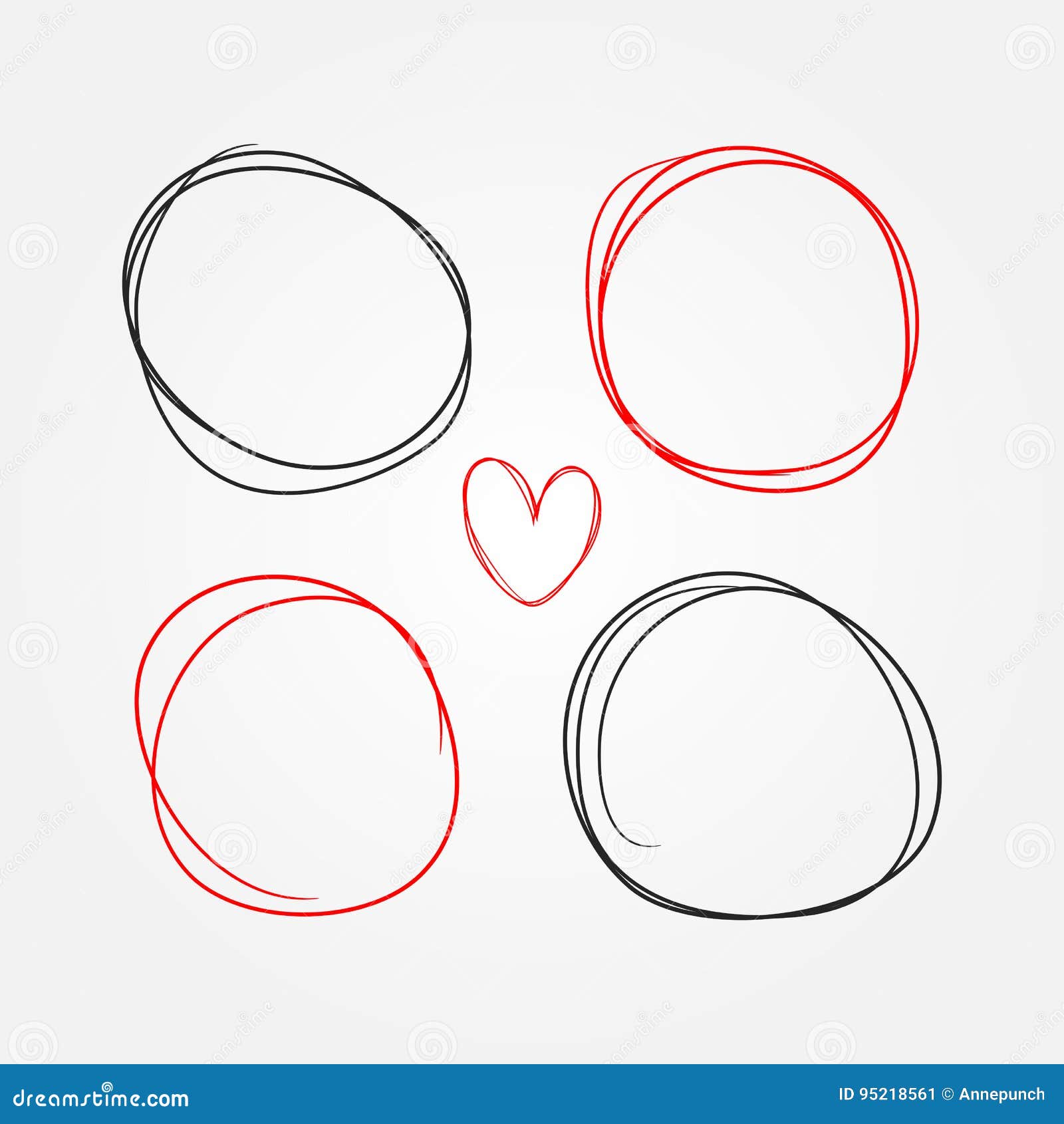 Set of Heart and Round Frames Painted by Hand. Sketch, Doodle, Scribble ...