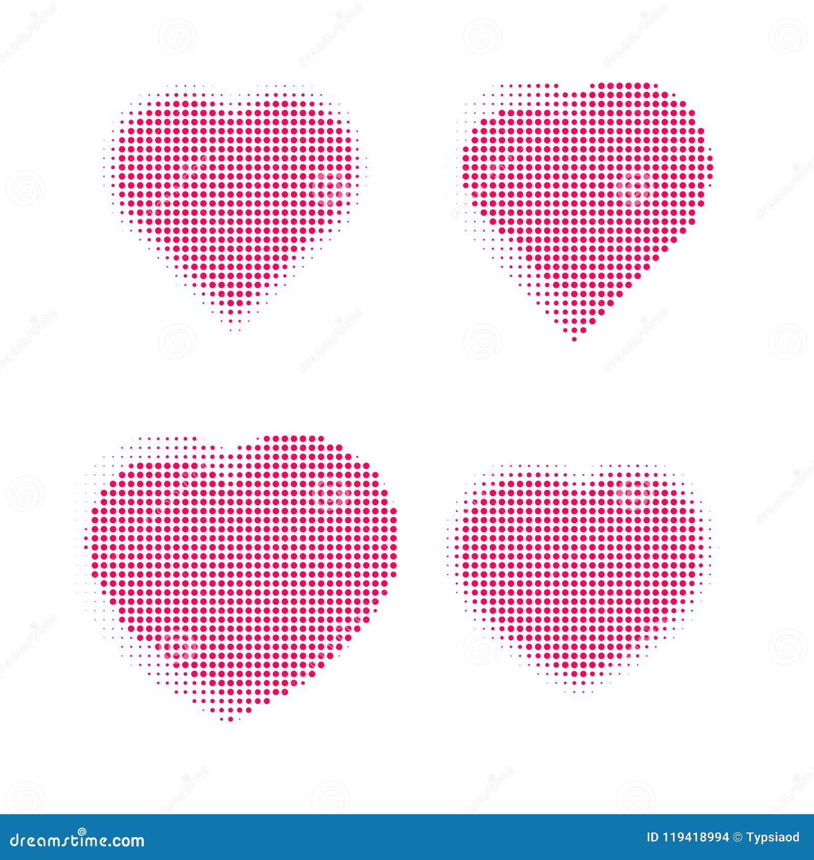 Set Of Heart Shape With Halftone Technique Stock Vector Illustration