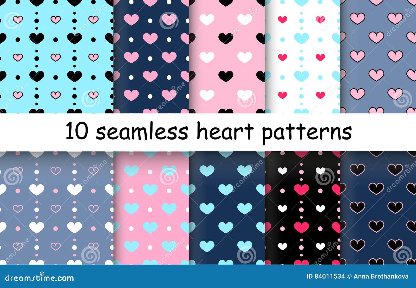 Set of Heart Shape Vector Seamless Patterns. Stock Vector ...