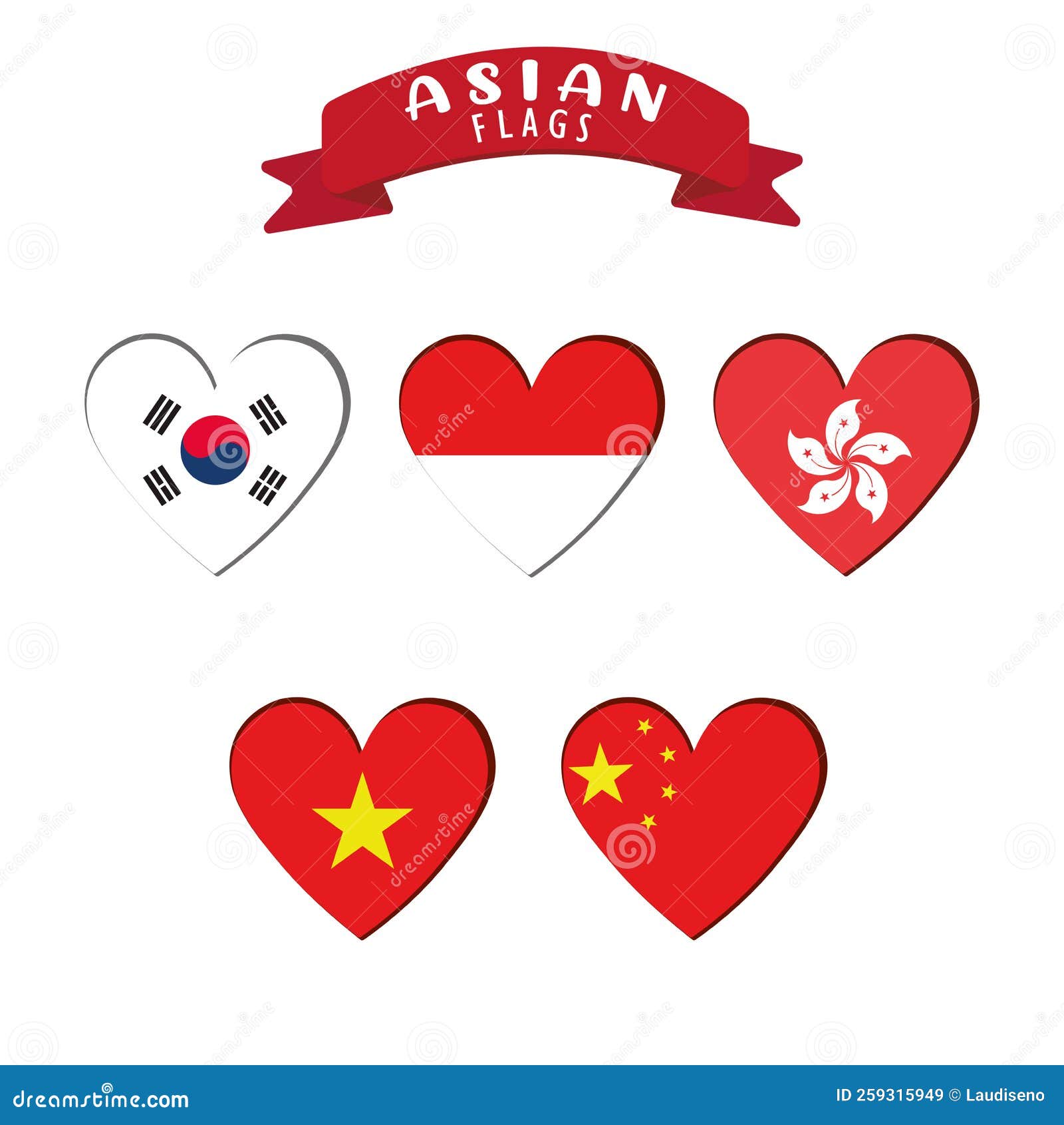 Set of Heart Shapes with Different Asian Flags Vector Stock Vector ...