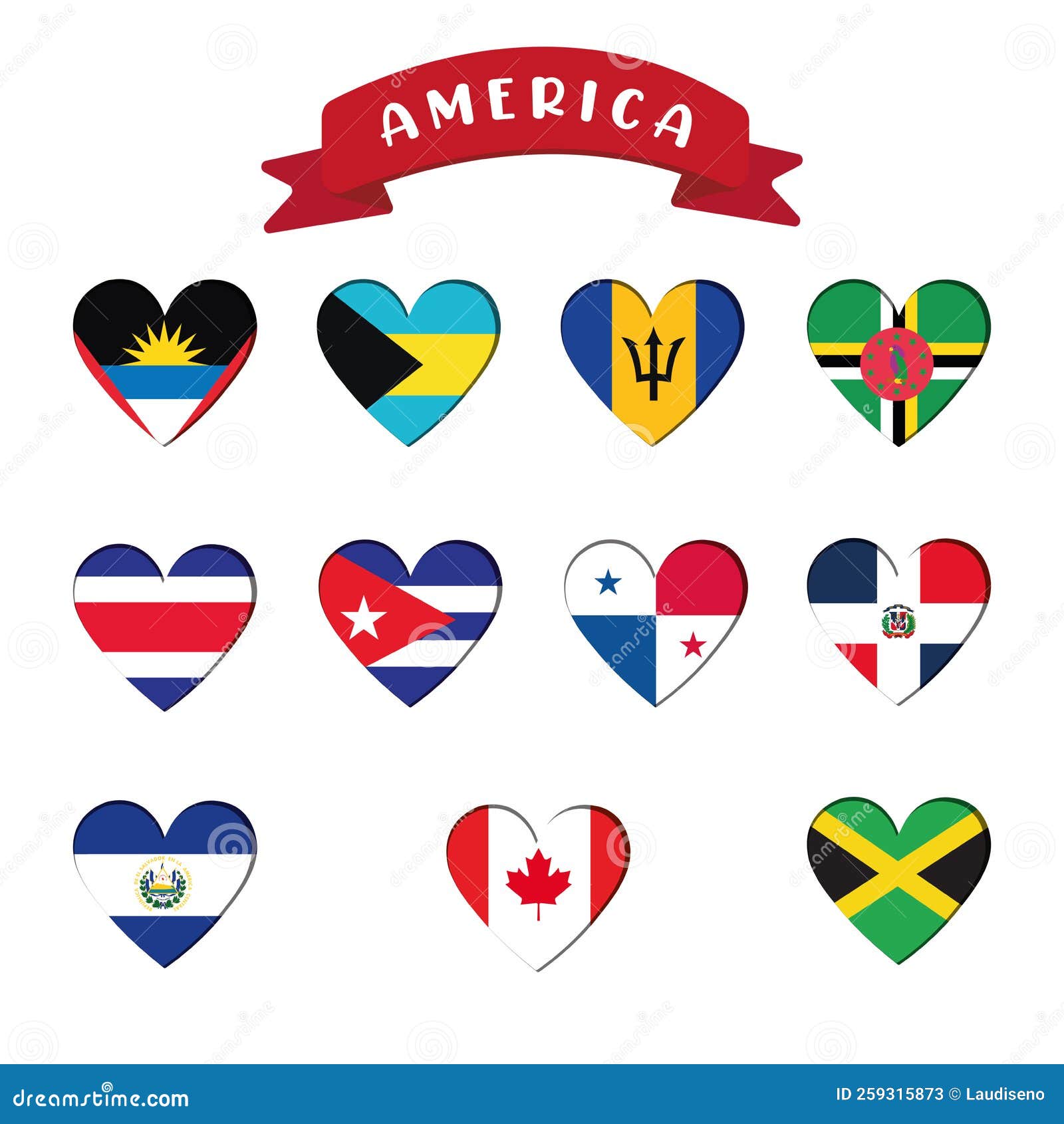 Set of Heart Shapes with Different Flags Vector Stock Illustration ...